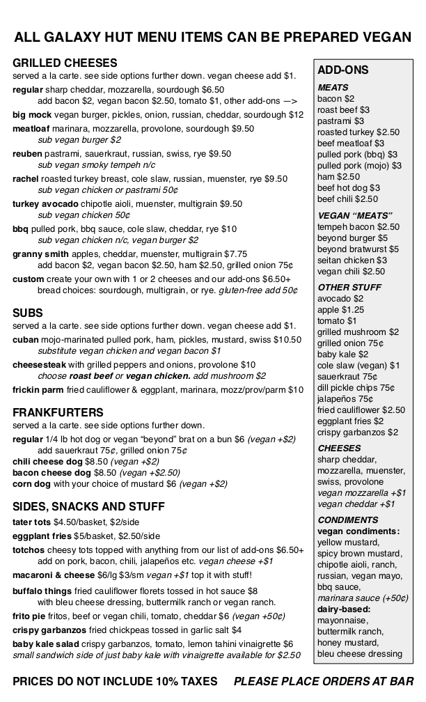 galaxy hut food menu fall 2018 – galaxy hut